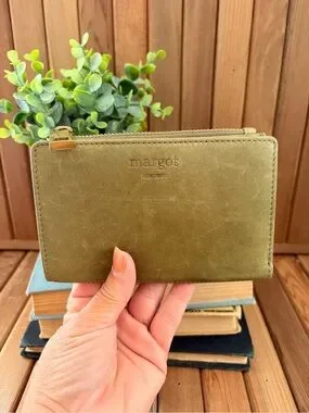 margot | Bags | Margot New York Olive Green Leather Zip Wallet Card ...